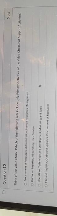 Solved D Question 10 5 pts Think of the Value Chain. Which | Chegg.com