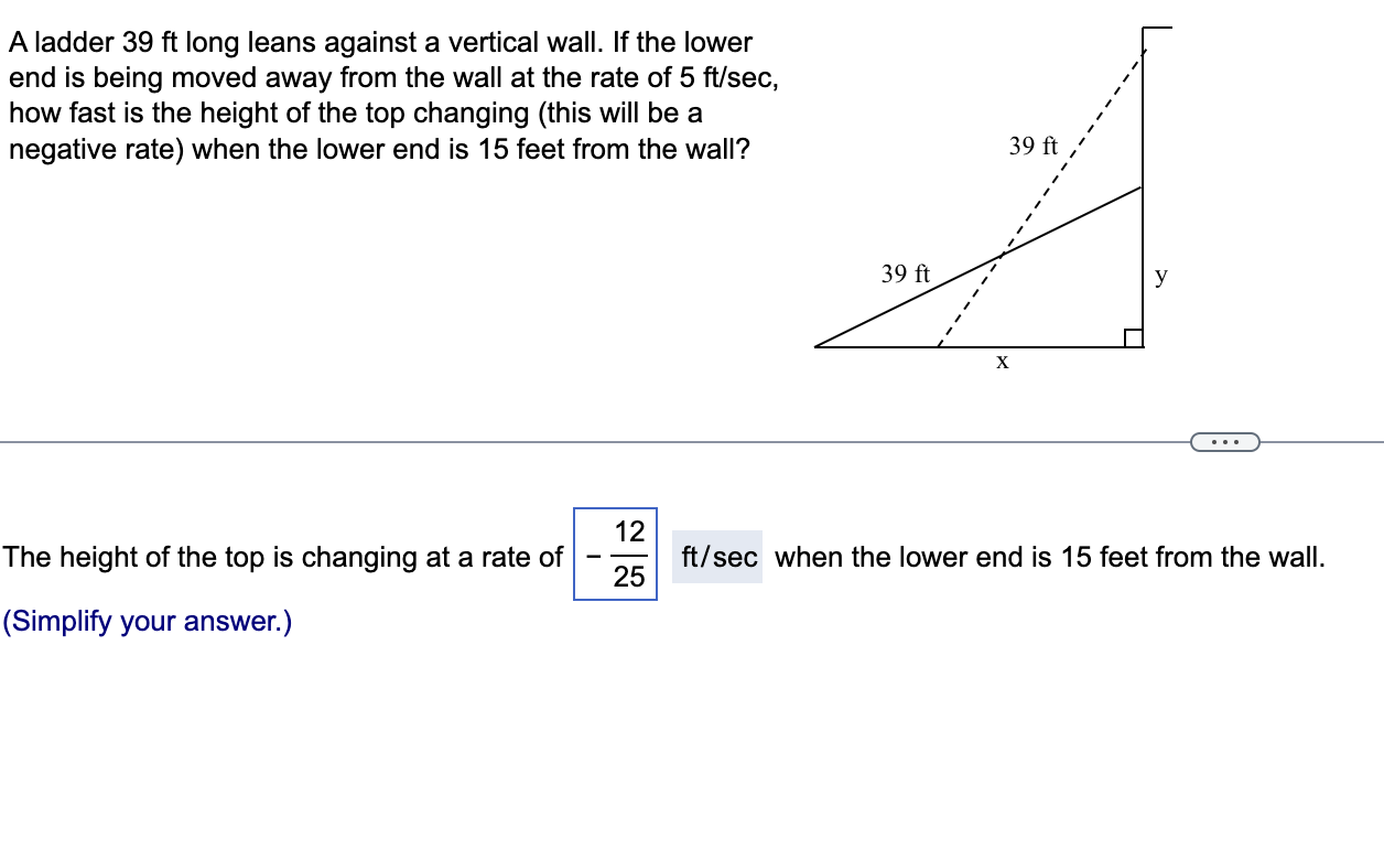 Solved A ladder 39ft ﻿long leans against a vertical wall. If | Chegg.com