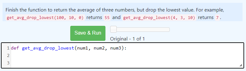 Solved Finish the function to return the average of three | Chegg.com