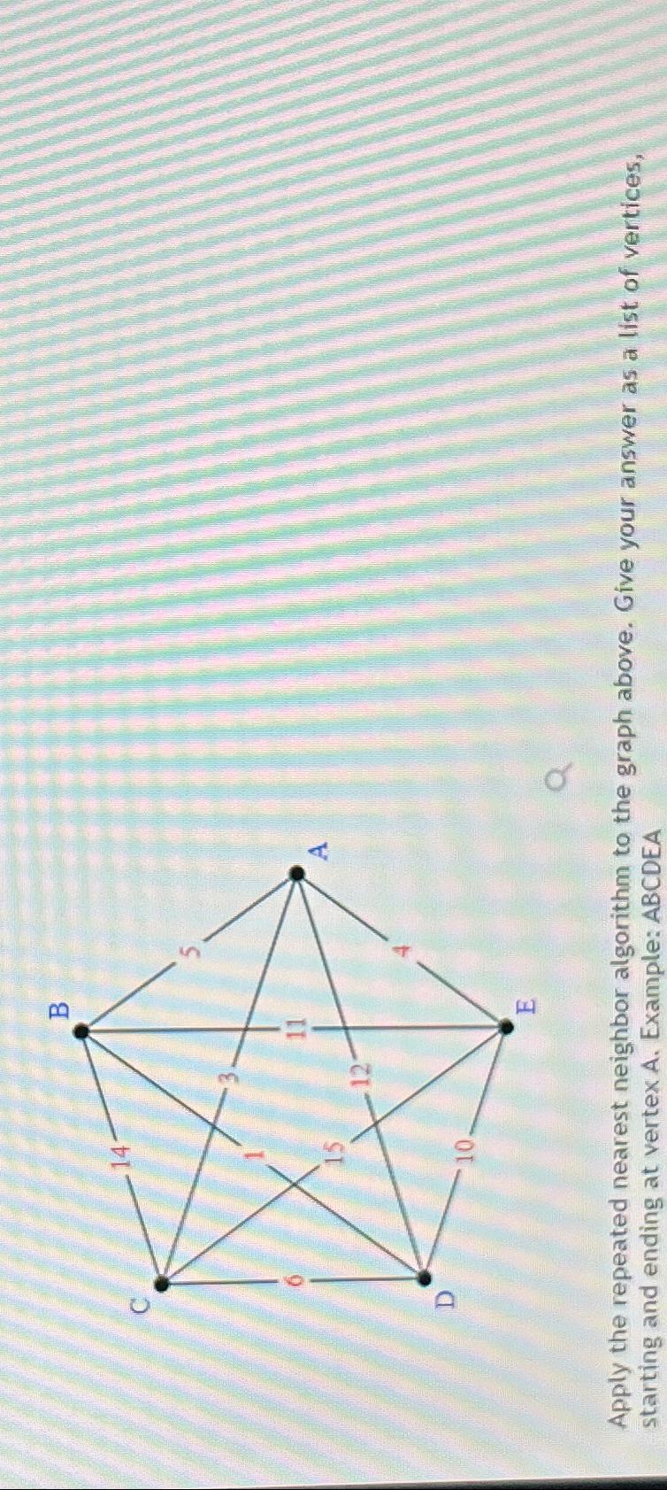 Solved Apply the repeated nearest neighbor algorithm to the | Chegg.com