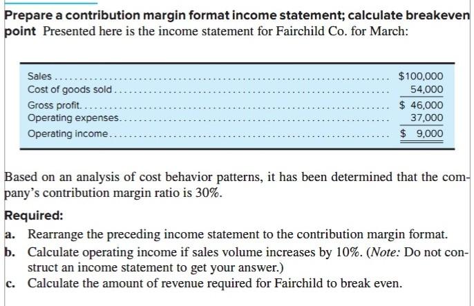 Solved Prepare a contribution margin format income | Chegg.com