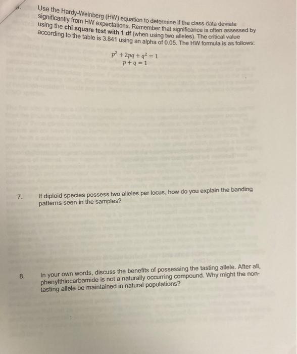 Solved 6. Use the Hardy-Weinberg (HW) equation to determine | Chegg.com