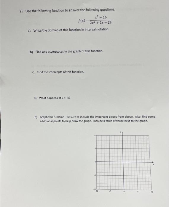Solved 2) Use the following function to answer the following | Chegg.com
