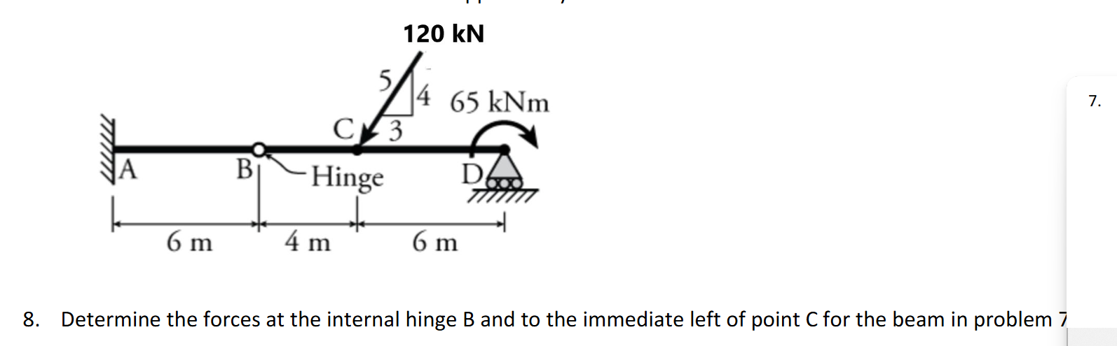Solved 8. ﻿Determine the forces at the internal hinge \( ﻿B | Chegg.com