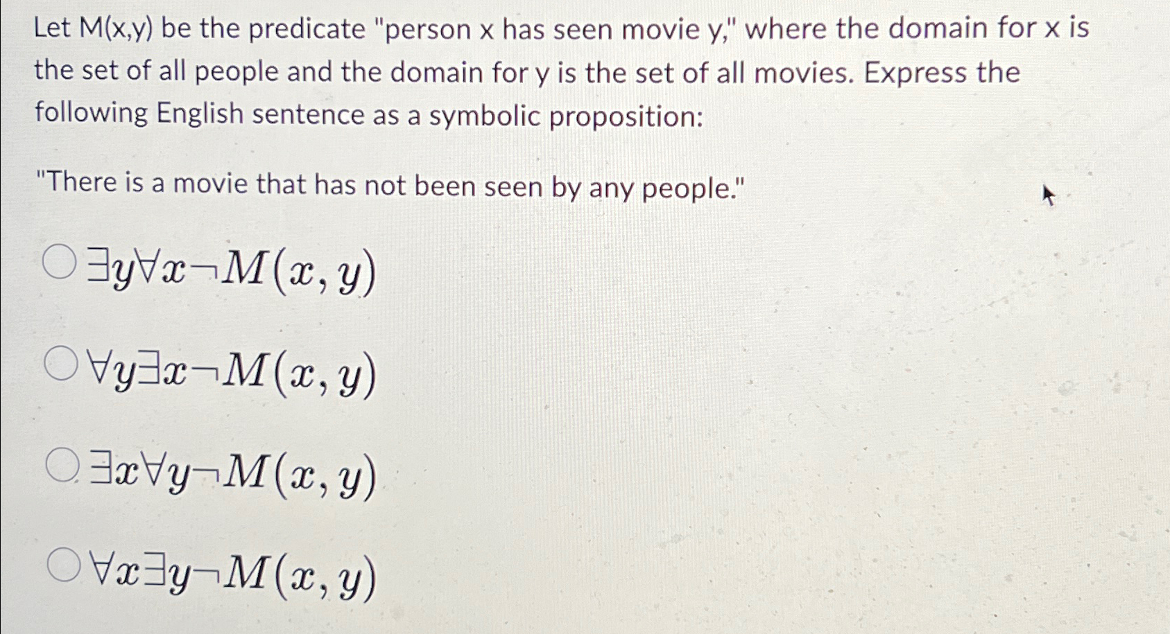 Solved Let M(x,y) be the predicate Solved Let M(x,y) be the predicate