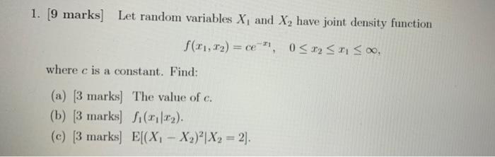 Solved 1. [9 marks] Let random variables Xand X, have joint | Chegg.com