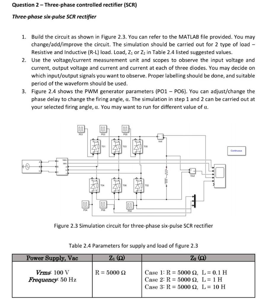 Question 2 - Three-phase controlled rectifier (SCR) | Chegg.com