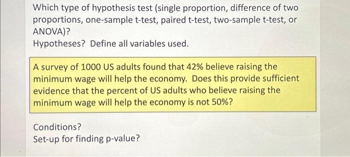 Solved Which type of hypothesis test (single proportion, | Chegg.com
