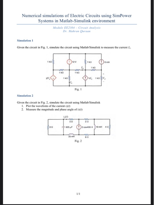 Numerical simulations of Electric Circuits using | Chegg.com