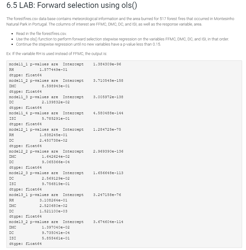 In Python.6.5 ﻿LAB: Forward selection using ols()The | Chegg.com