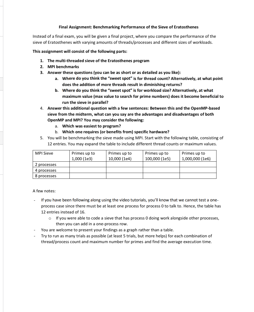 Solved Write this in c++Final Assignment: Benchmarking | Chegg.com