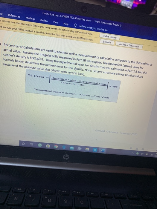 Solved Online Lab Exp. 2 (CHEM 110) (Protected View) - Word | Chegg.com