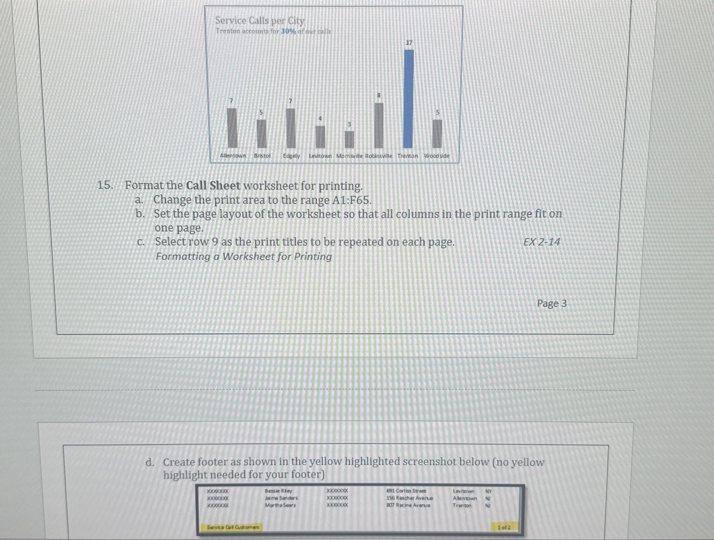 Solved Format the Call Sheet worksheet for printing.a. | Chegg.com