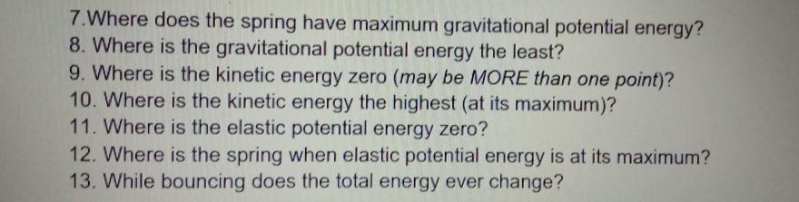 7.Where does the spring have maximum gravitational | Chegg.com