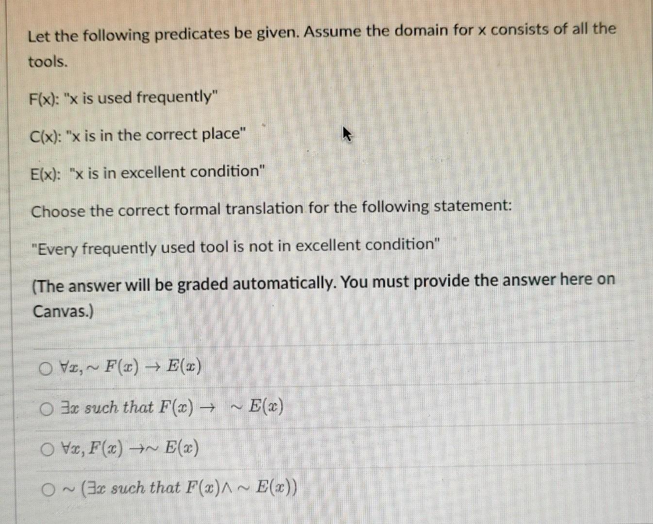 Solved Let the following predicates be given. Assume the | Chegg.com