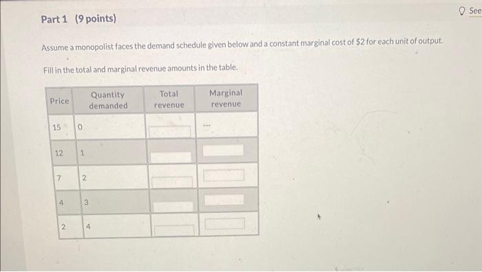 Solved Assume a monopolist faces the demand schedule given | Chegg.com