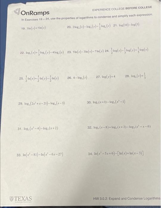 Solved william Caero OnRamps EXPERIENCE COLLEGE BEFORE COLLE | Chegg.com