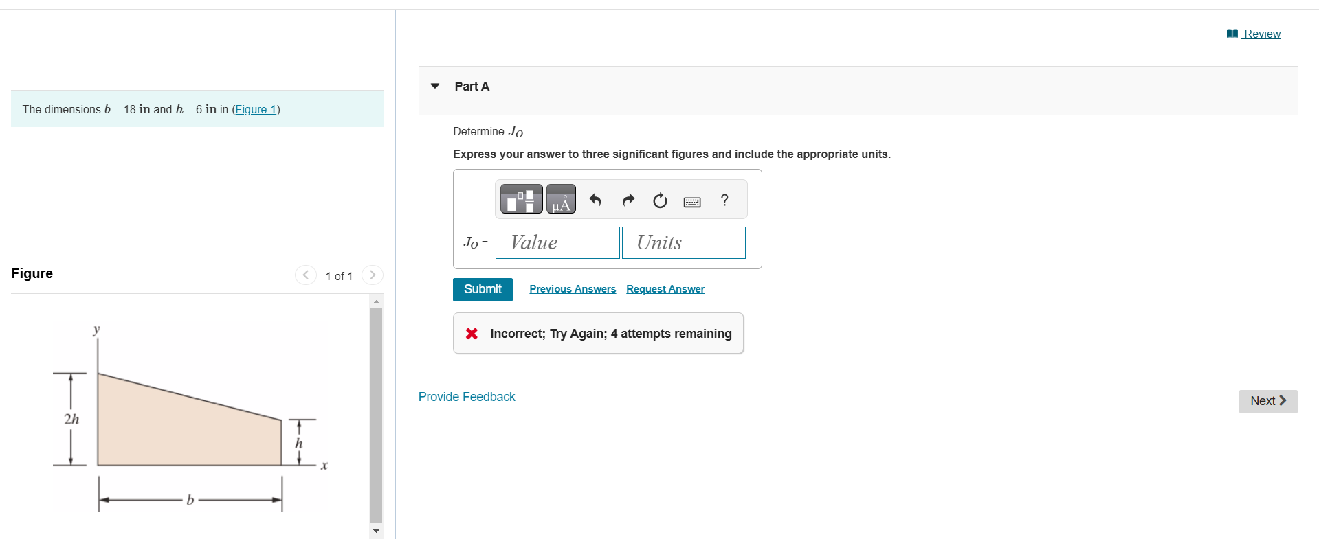 Solved Part AThe dimensions b=18 in ﻿and | Chegg.com