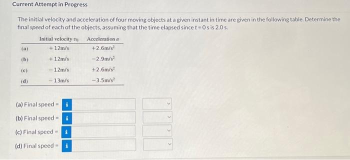Solved The Initial Velocity And Acceleration Of Four Moving