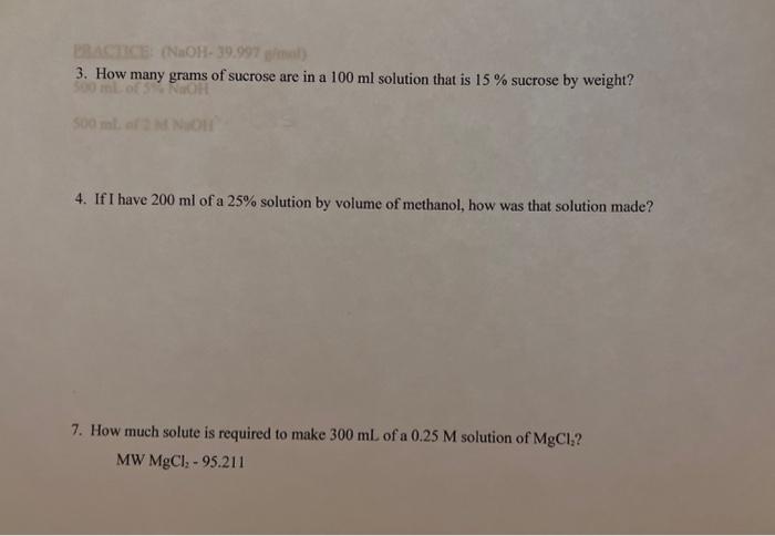 Solved 3. How many grams of sucrose are in a 100ml solution | Chegg.com