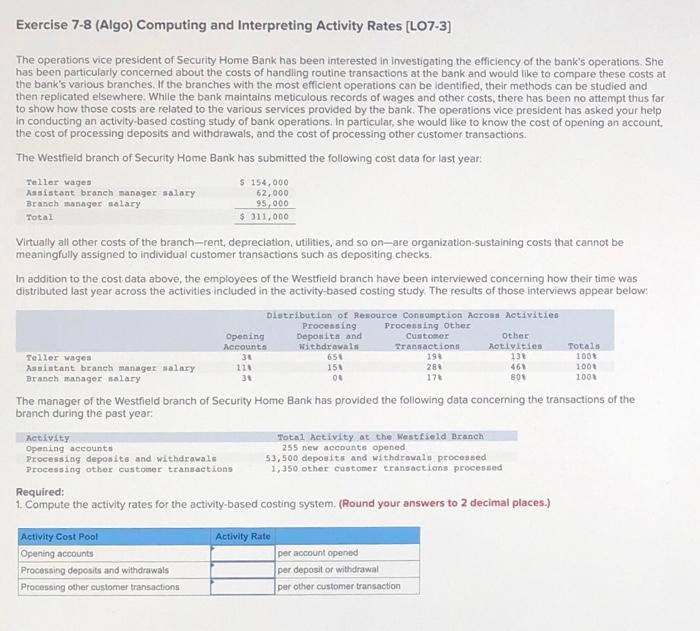Solved Exercise 7-8 (Algo) Computing and Interpreting | Chegg.com