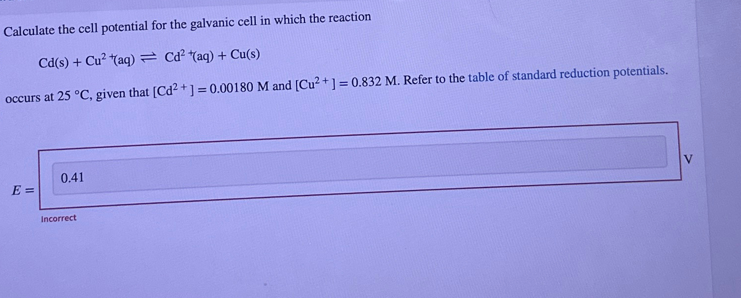 Solved Calculate the cell potential for the galvanic cell in | Chegg.com