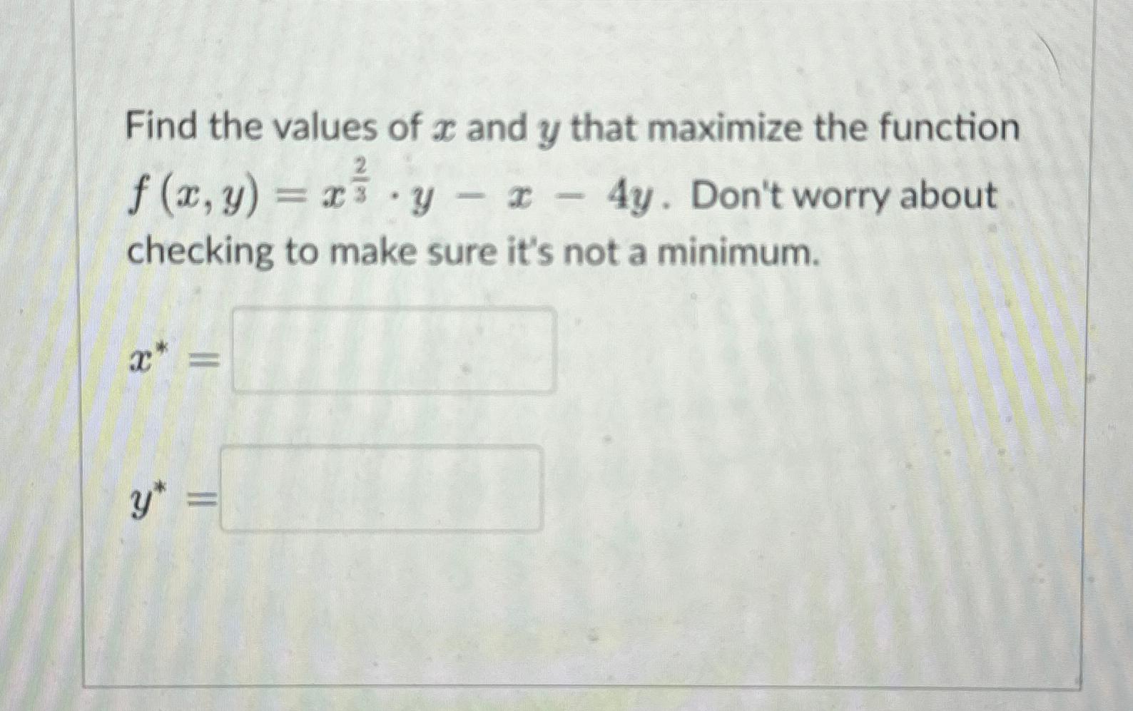 Solved Find the values of x ﻿and y ﻿that maximize the | Chegg.com