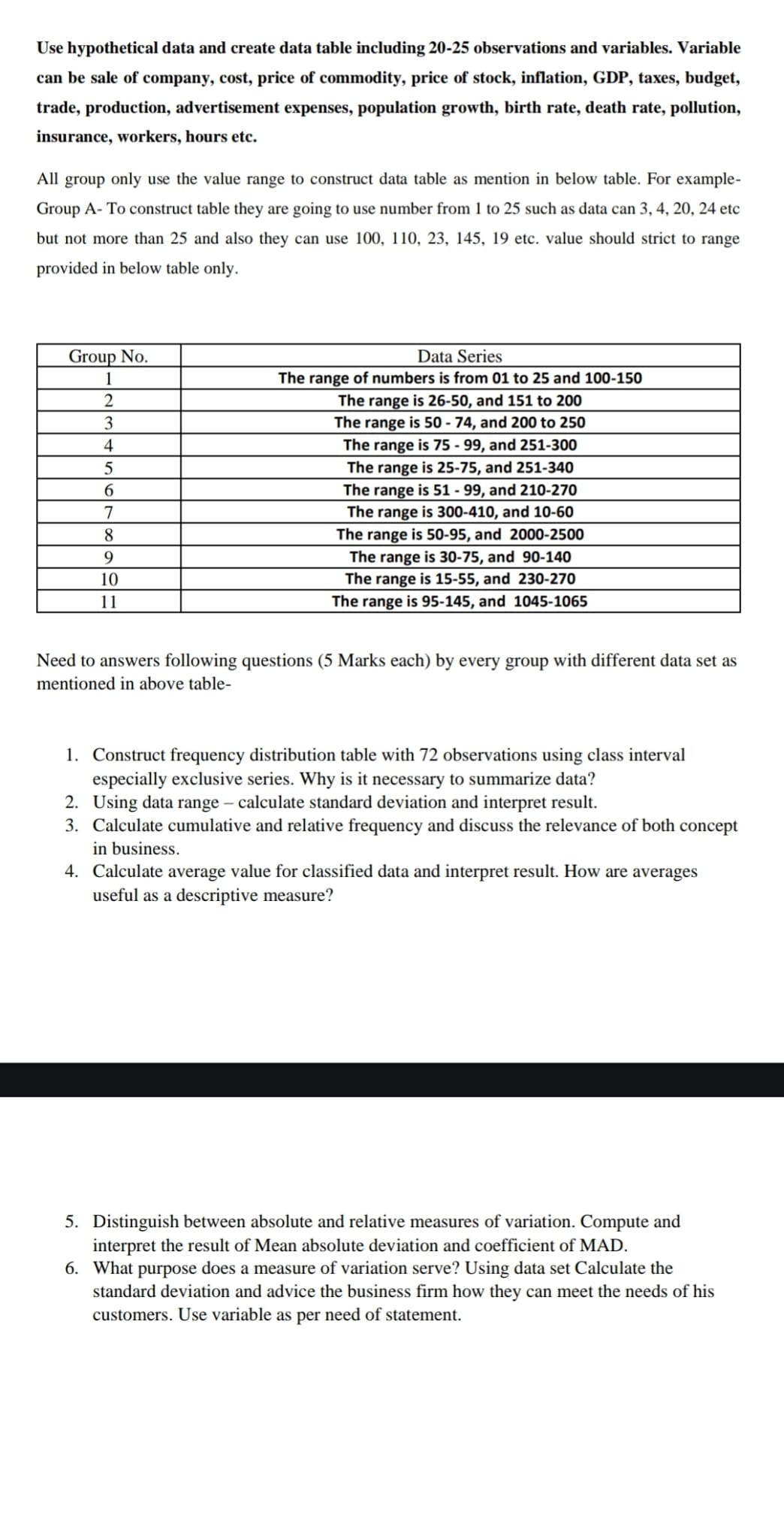 Solved Use Hypothetical Data And Create Data Table Including