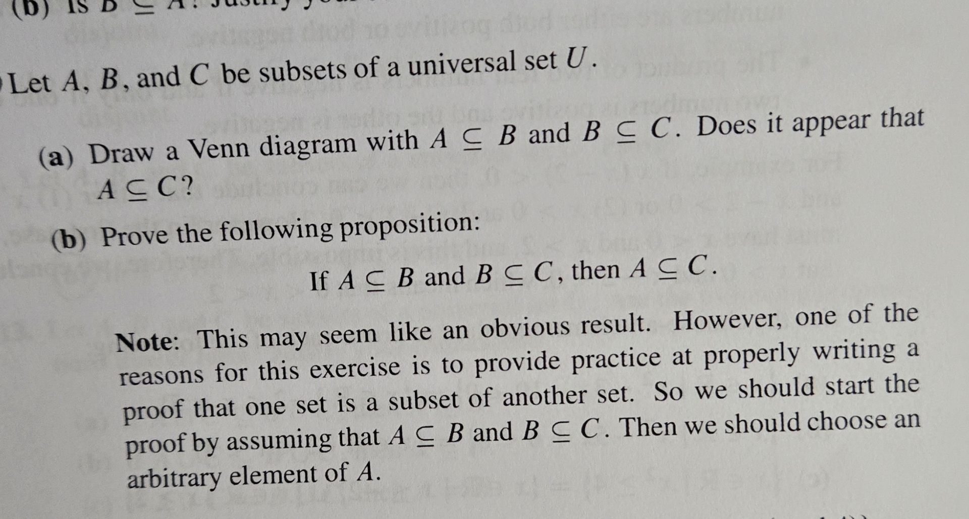 Let A,B, ﻿and C ﻿be subsets of a universal set U.(a) | Chegg.com