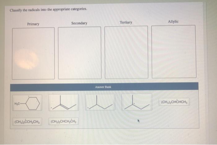 Solved Classify the radicals into the appropriate | Chegg.com