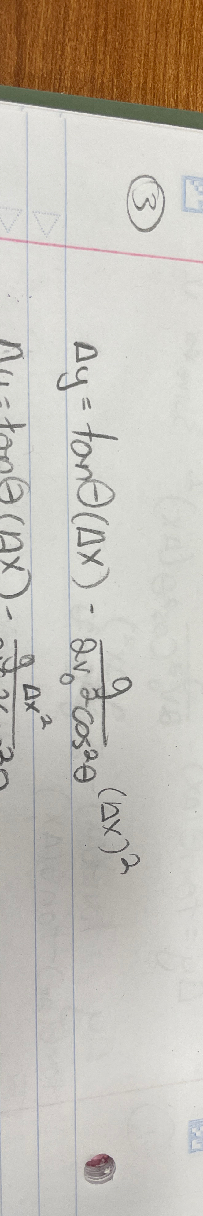 Solved (3)Δy=tanθ(Δx)-g2v0cos2θ(Δx)2Solve for delta X | Chegg.com