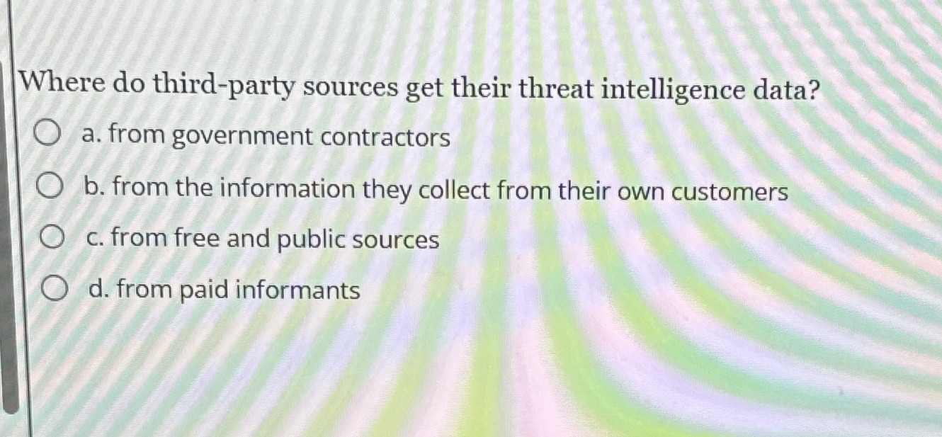 Solved Where do third-party sources get their threat | Chegg.com