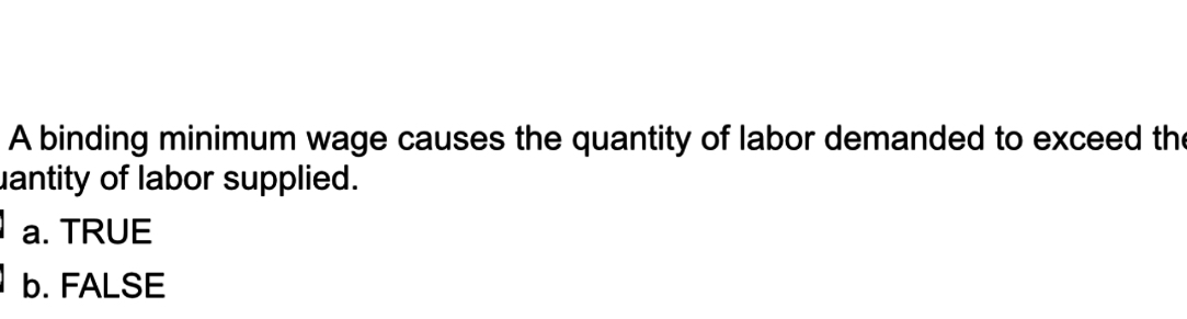 Solved A binding minimum wage causes the quantity of labor | Chegg.com