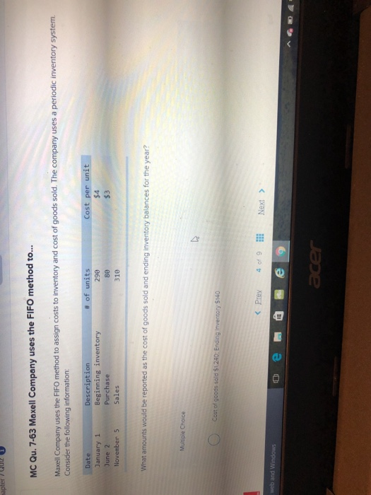 Solved apler / MC Qu. 7-63 Maxell Company uses the FIFO | Chegg.com