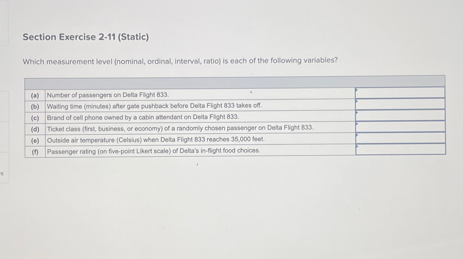 Solved Section Exercise 2-11 (Static)Which measurement level | Chegg.com