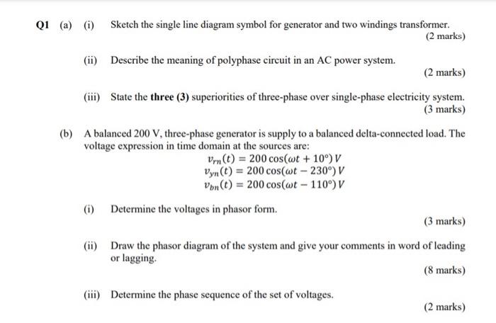 Solved Q1 (a) (i) Sketch the single line diagram symbol for | Chegg.com