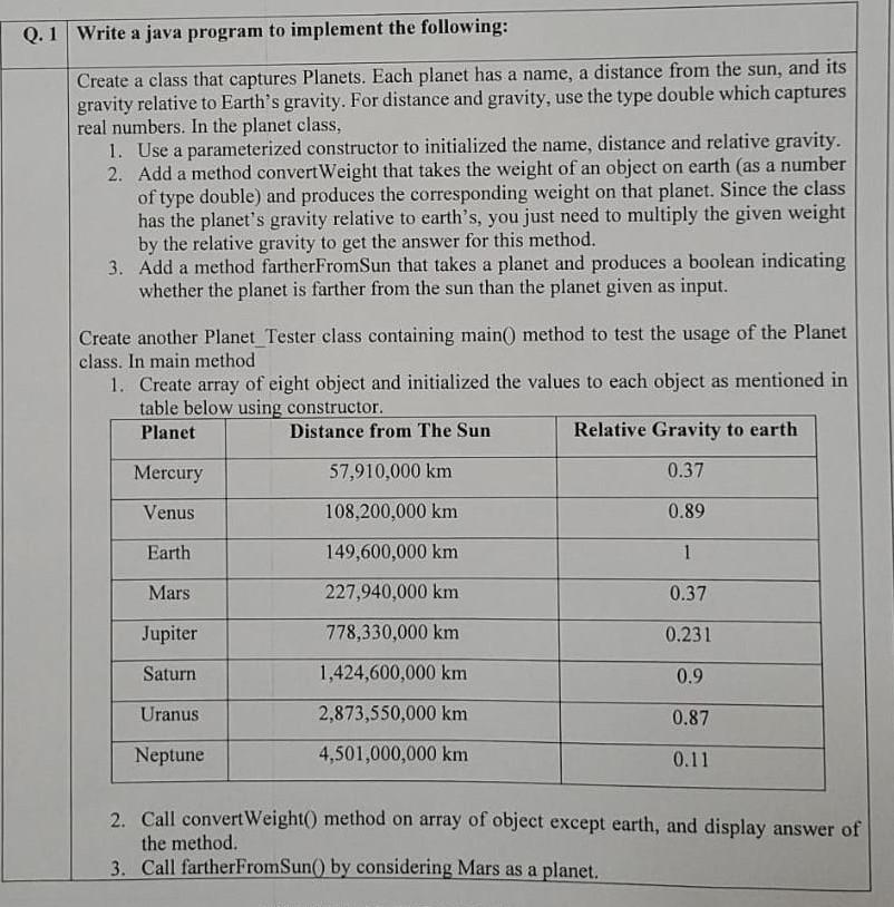 Solved Q.1 Write a java program to implement the following: | Chegg.com