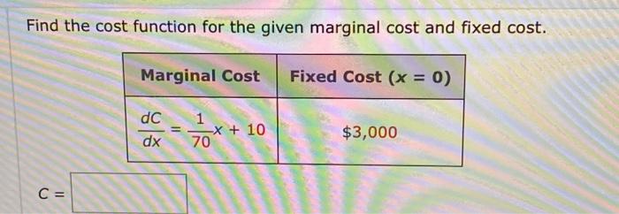 Solved Find the cost function for the given marginal cost | Chegg.com