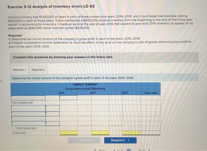 Solved Exercise 5-12 Analysis of inventory errors LO A2 | Chegg.com
