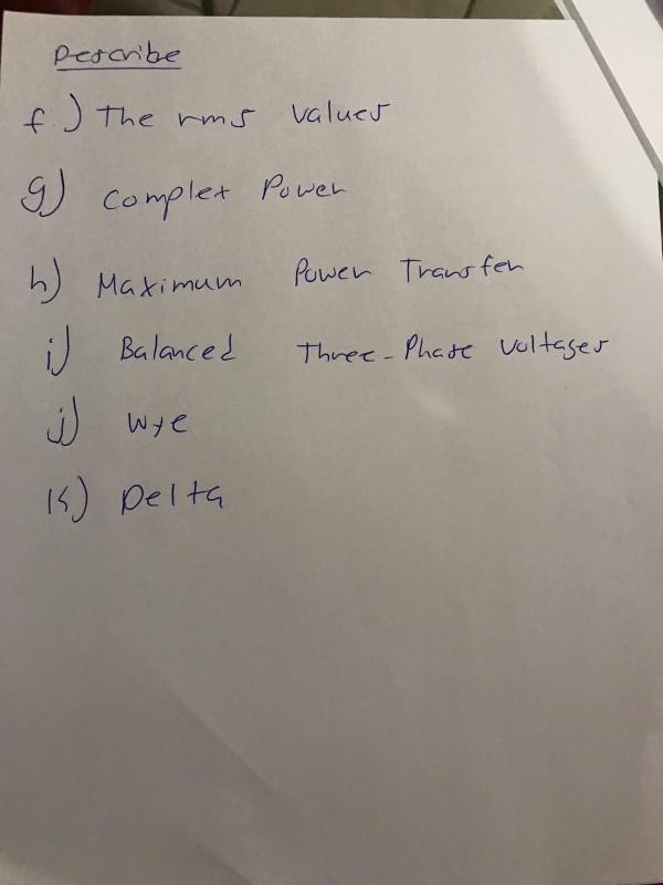 Solved values Pescribe f) The rms g) complex Power h) | Chegg.com