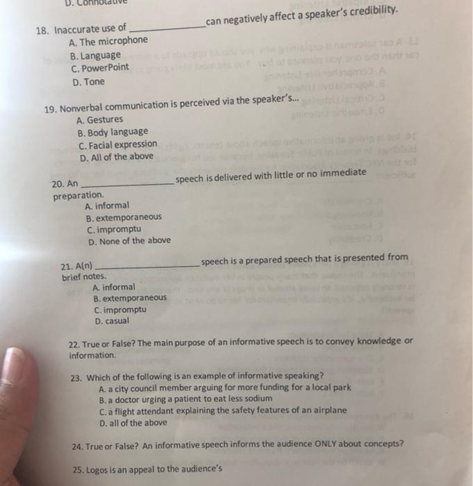 18. Inaccurate use of A. The microphone B. Language | Chegg.com