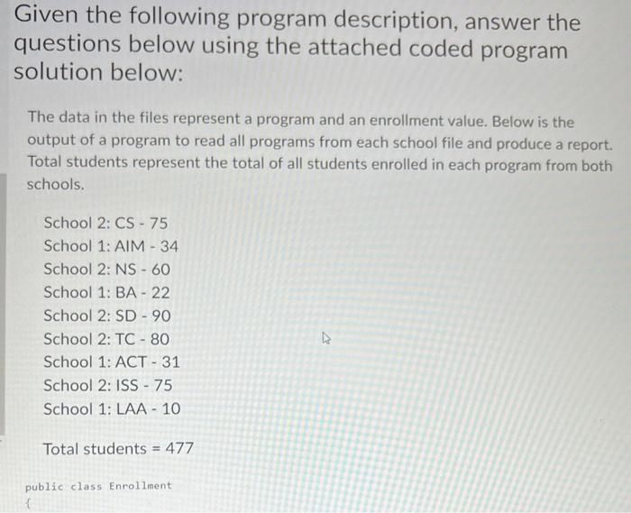 Solved Given the following program description, answer the | Chegg.com