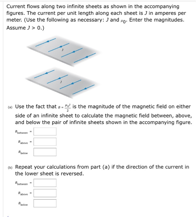 Solved Current flows along two infinite sheets as shown in | Chegg.com
