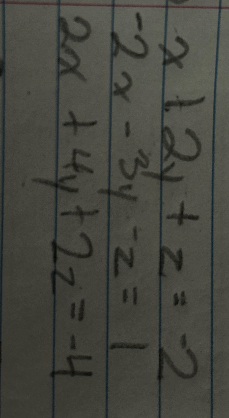 Solved x+2y+z=-2-2x-3y-z=12x+4y+2z=-4Solve in gauss jordan | Chegg.com