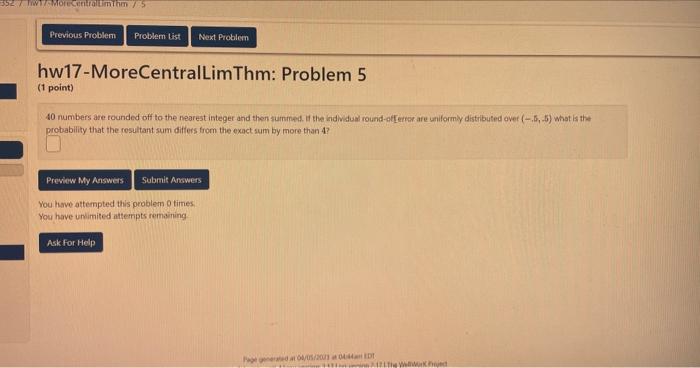 Solved hw17-MoreCentralLimThm: Problem 5 (1 point) 40 | Chegg.com