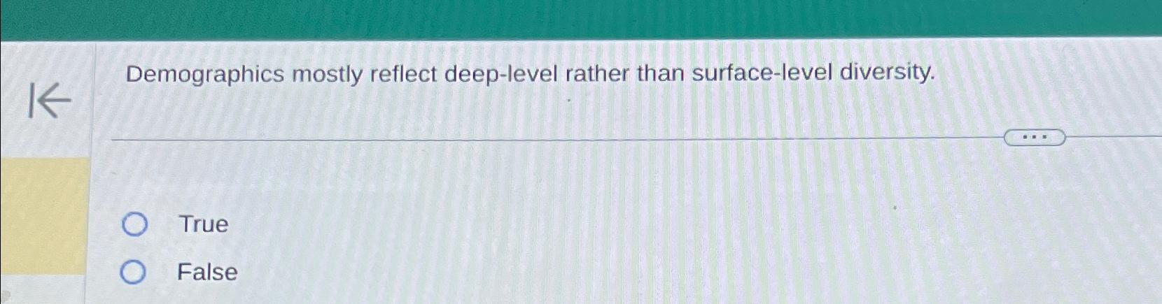 Solved Demographics mostly reflect deep-level rather than | Chegg.com