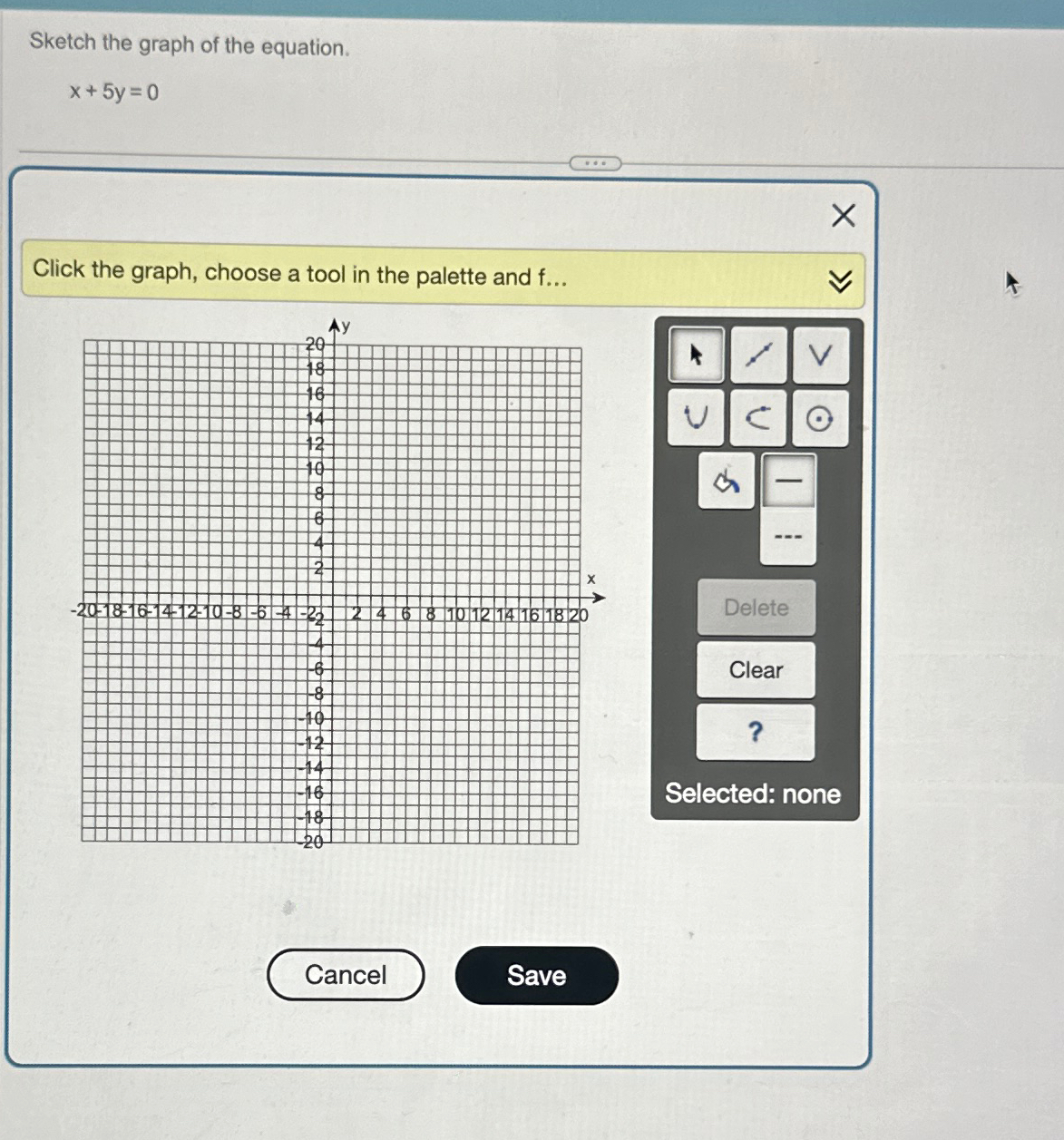 Solved Sketch the graph of the equation.x+5y=0Click the | Chegg.com