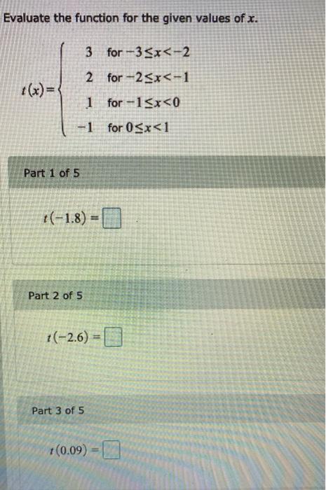 Solved Evaluate the function for the given values of x. 3 | Chegg.com