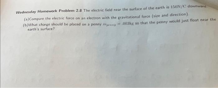 Solved Wednesday Homework Problem 2.8 The electric field | Chegg.com