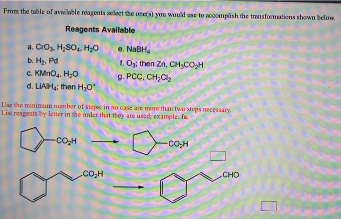Solved From the table of available reagents select the | Chegg.com